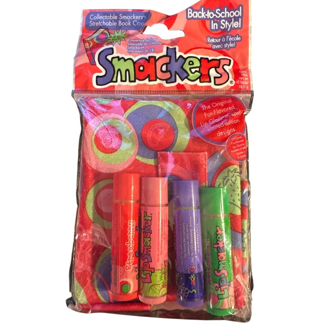 Vintage Lip Smackers Back-to-school Book Cover Set W/4 Bubble Font Lip ...