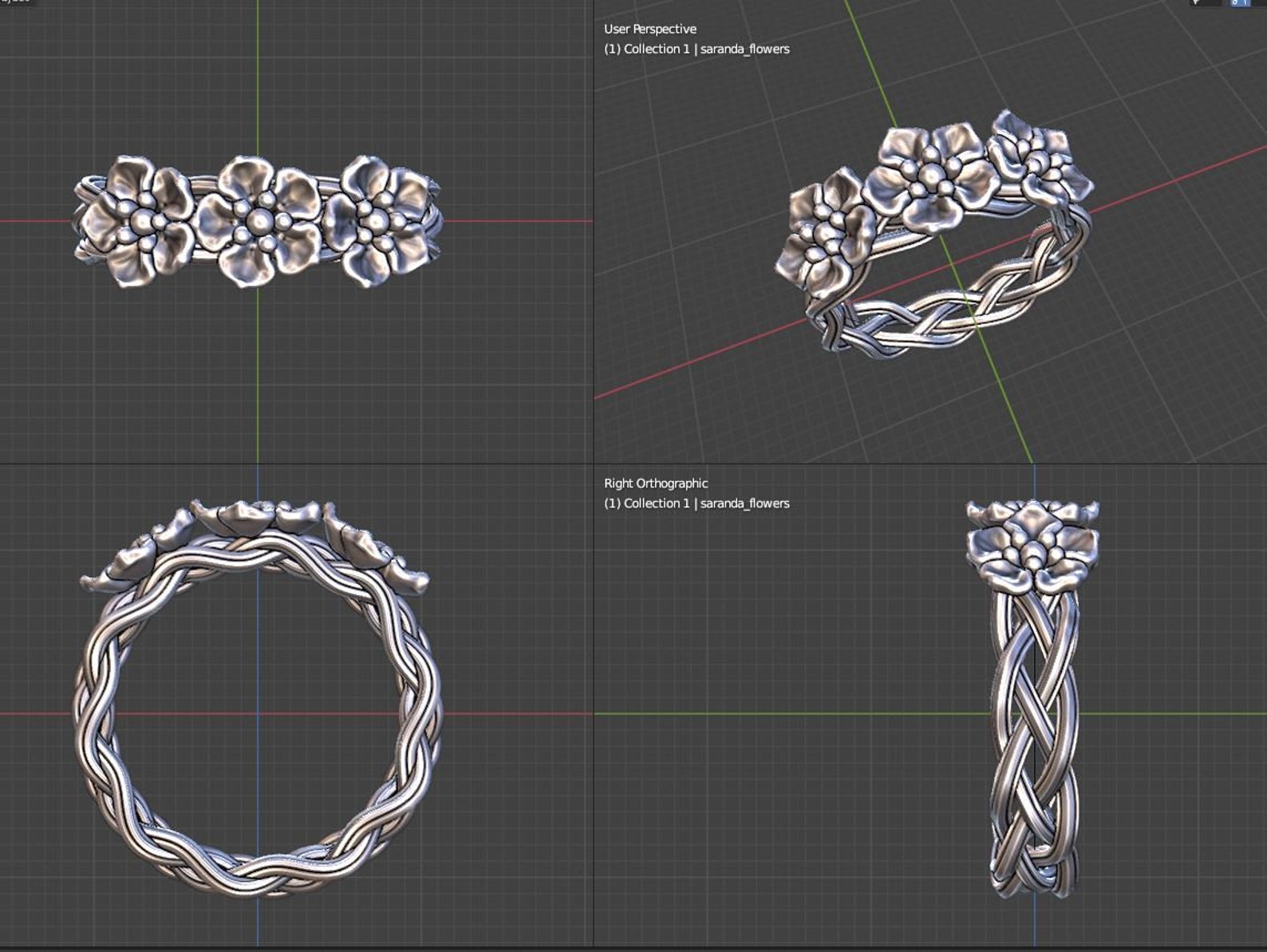 STL 3D Model/ Jewelry CAD File for 3D Printing//ring With Cute Flowers ...