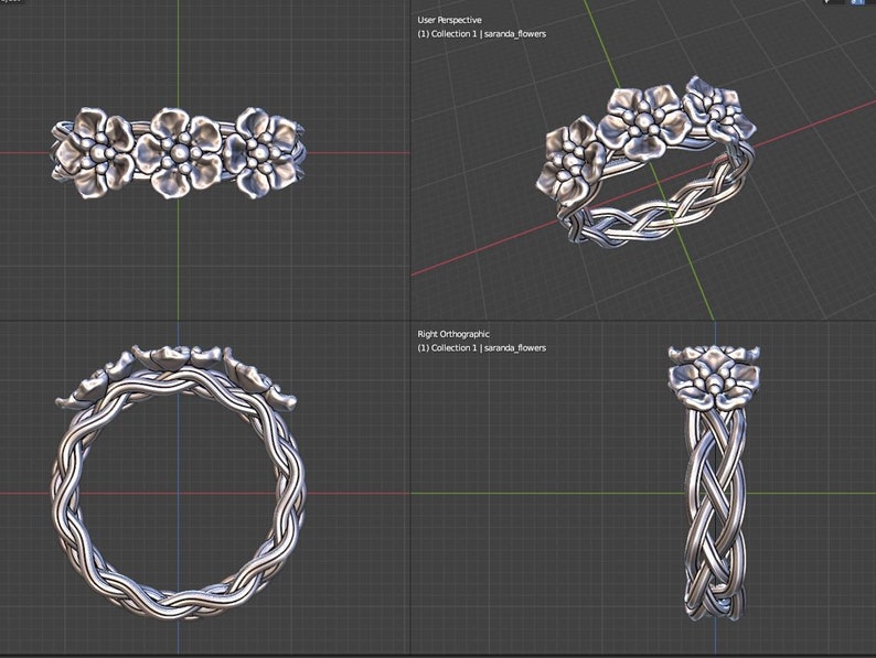 STL 3D Model/ Jewelry CAD File for 3D Printing//ring With Cute Flowers ...