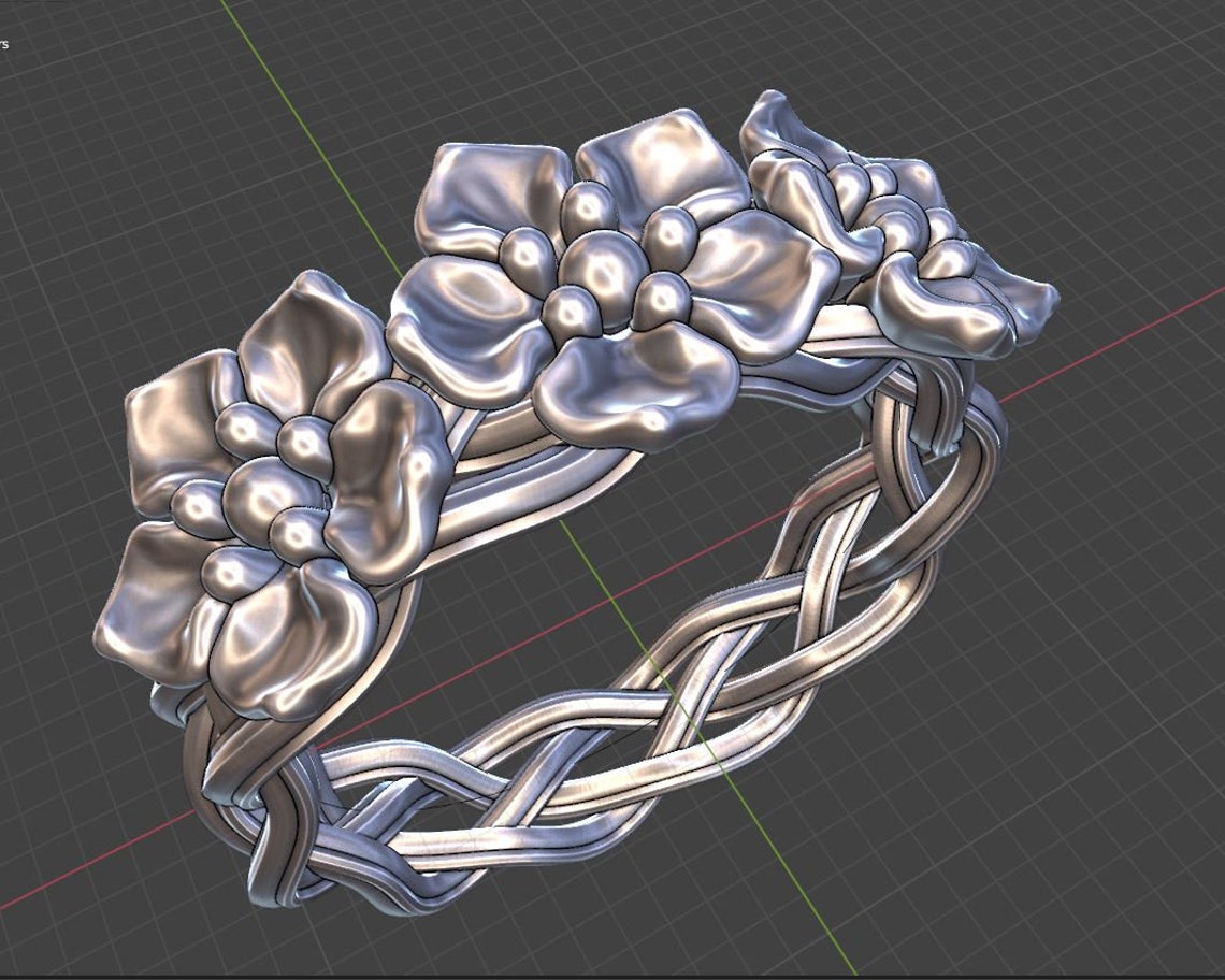 STL 3D Model/ Jewelry CAD File for 3D Printing//ring With Cute Flowers ...