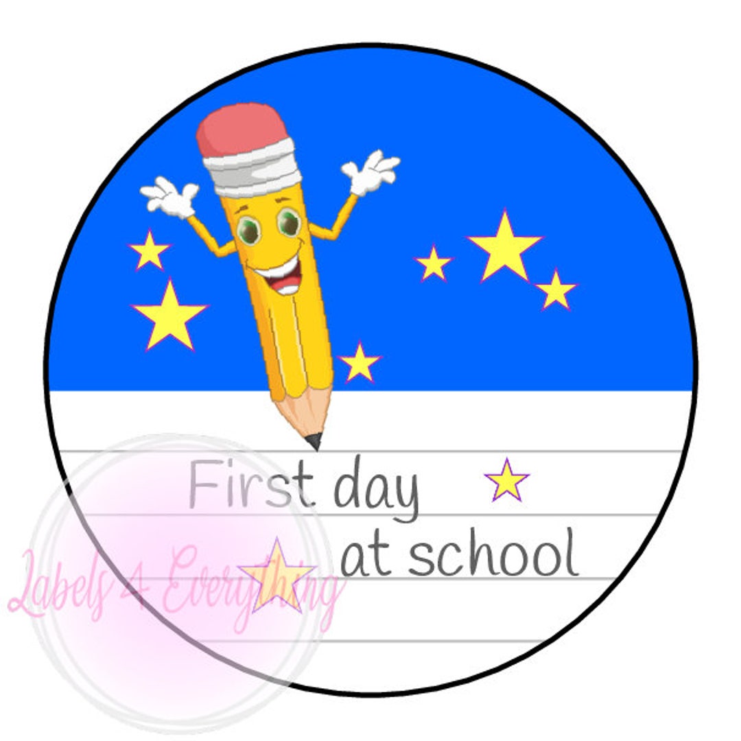 First Day at School Stickers Labels Blue Start of Term Back School Gift ...