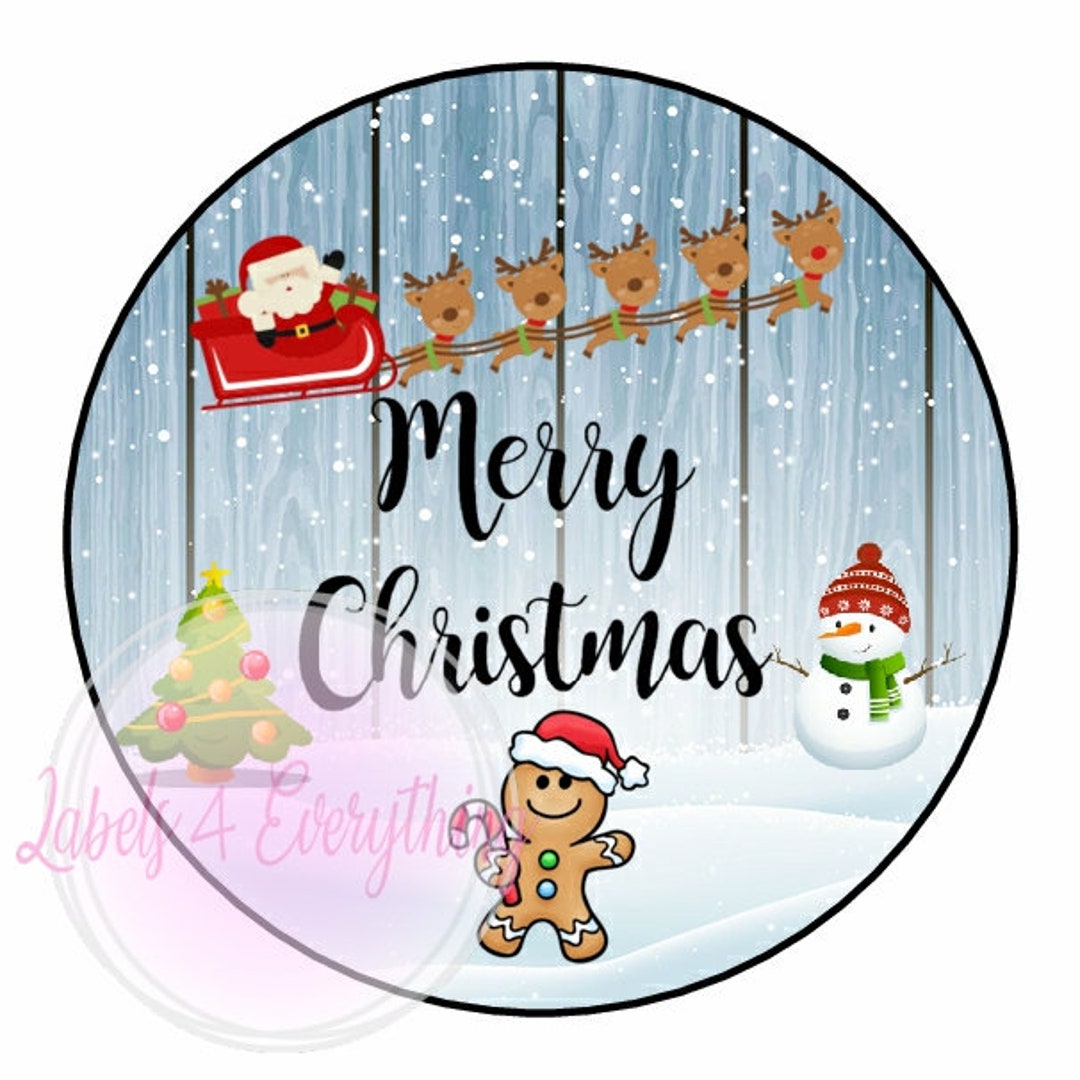 Merry Christmas Round Stickers Labels Seals Gift Tags Xmas - Etsy