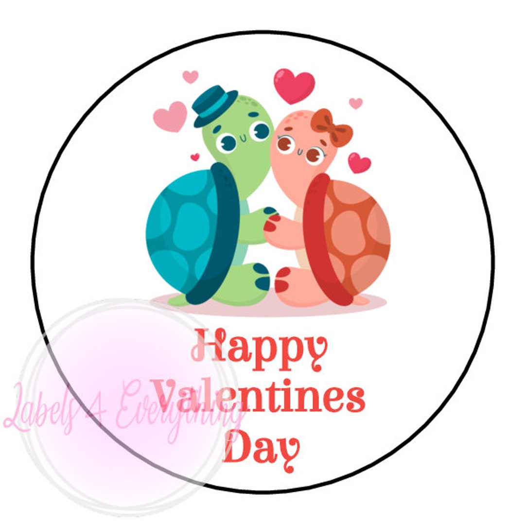 Valentines Day Stickers Turtles Hearts Love Label Tags Gift Sweet Cones ...