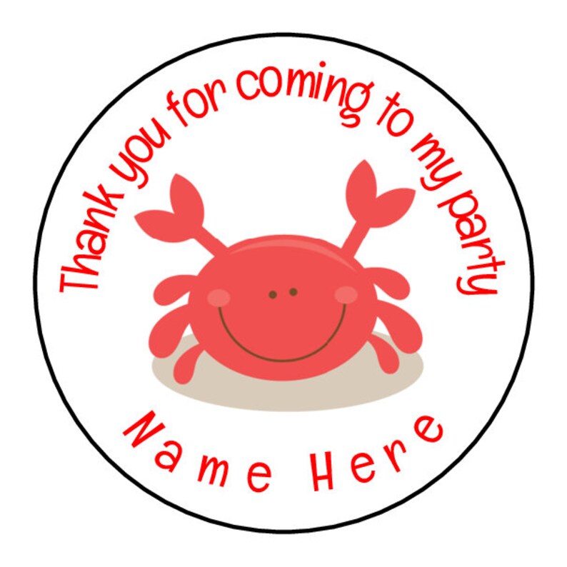 Cute Crab Personalised Thank You for Coming to My Birthday Party 24 ...