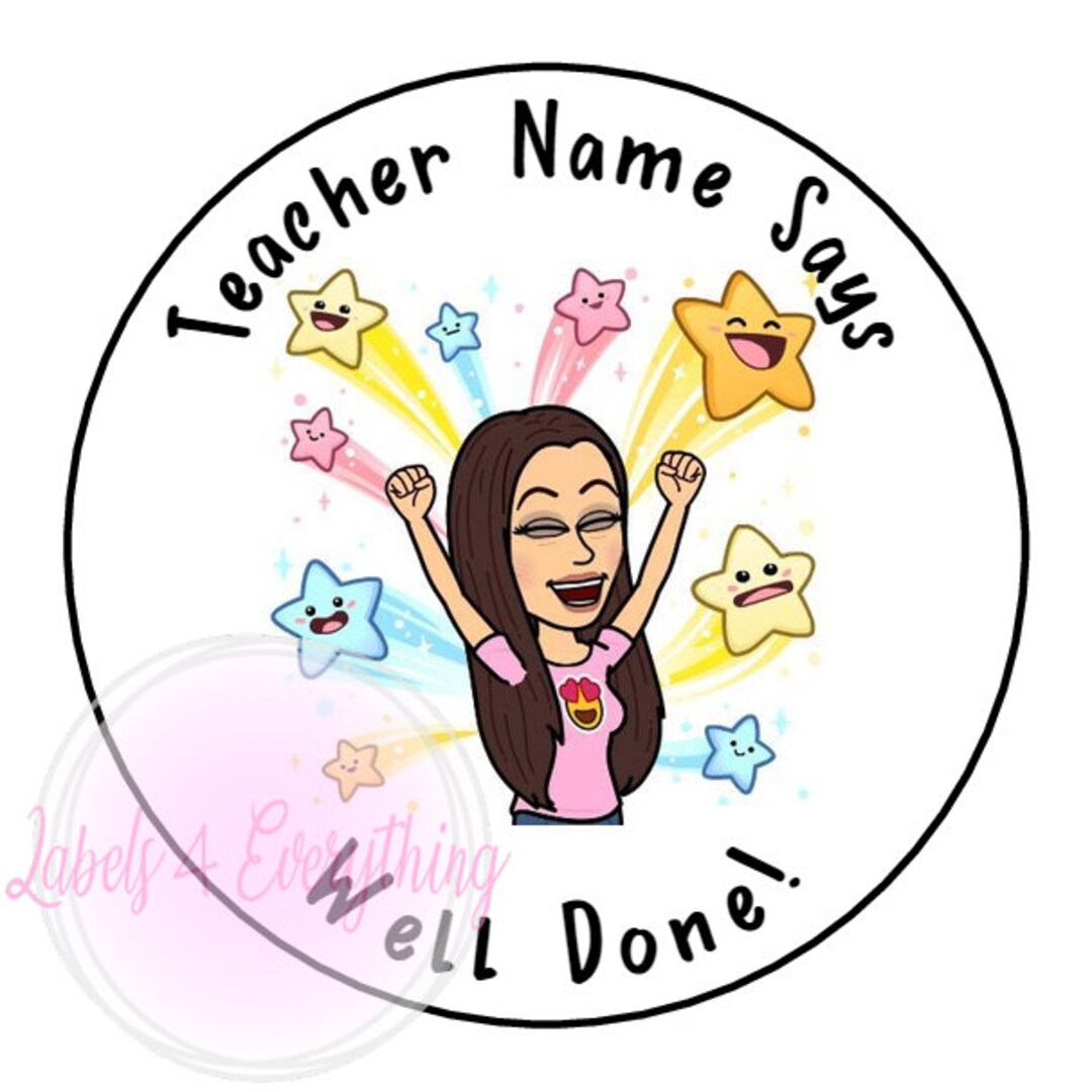Personalised Teacher Bitmoji Well Done Great Work Student Reward Custom ...