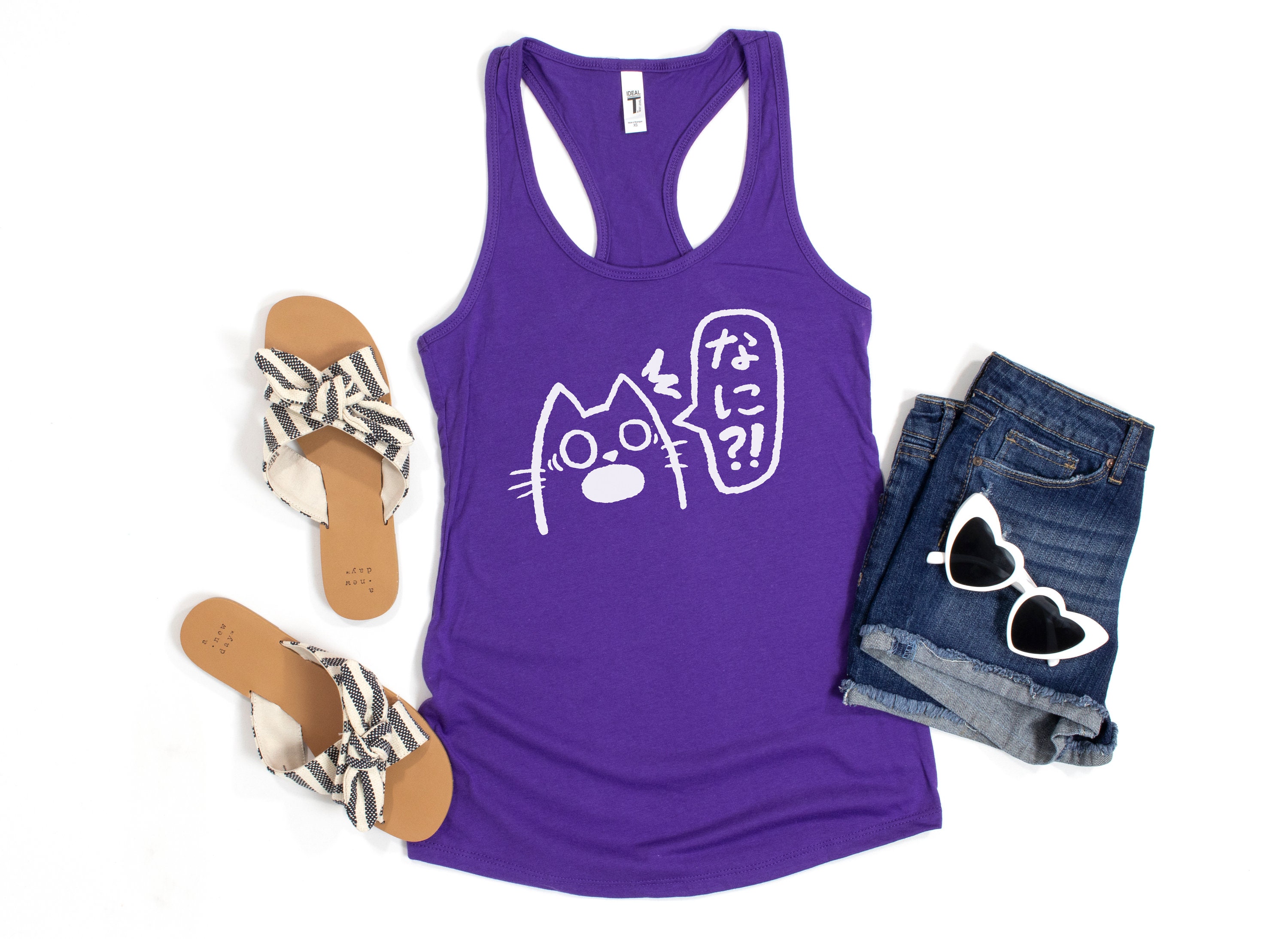 Cute Kawaii nani Cat Women's Racerback Tank Top Shirt, Funny Japanese ...