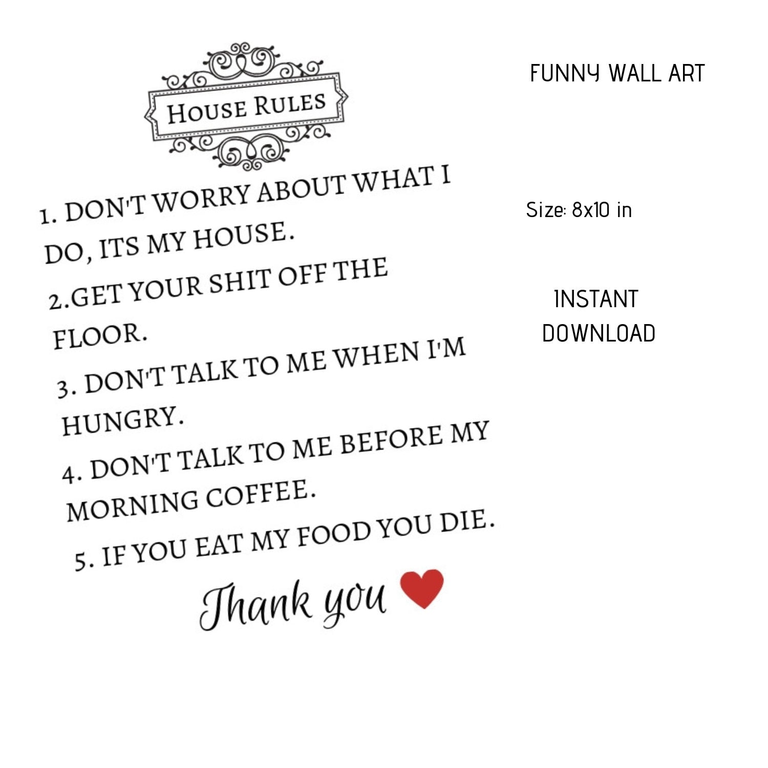 Funny House Rules Sign - Etsy