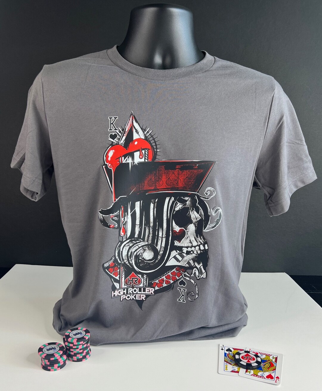 High Roller Poker T-shirt – King of Hearts Playing Card Graphic Tee for ...