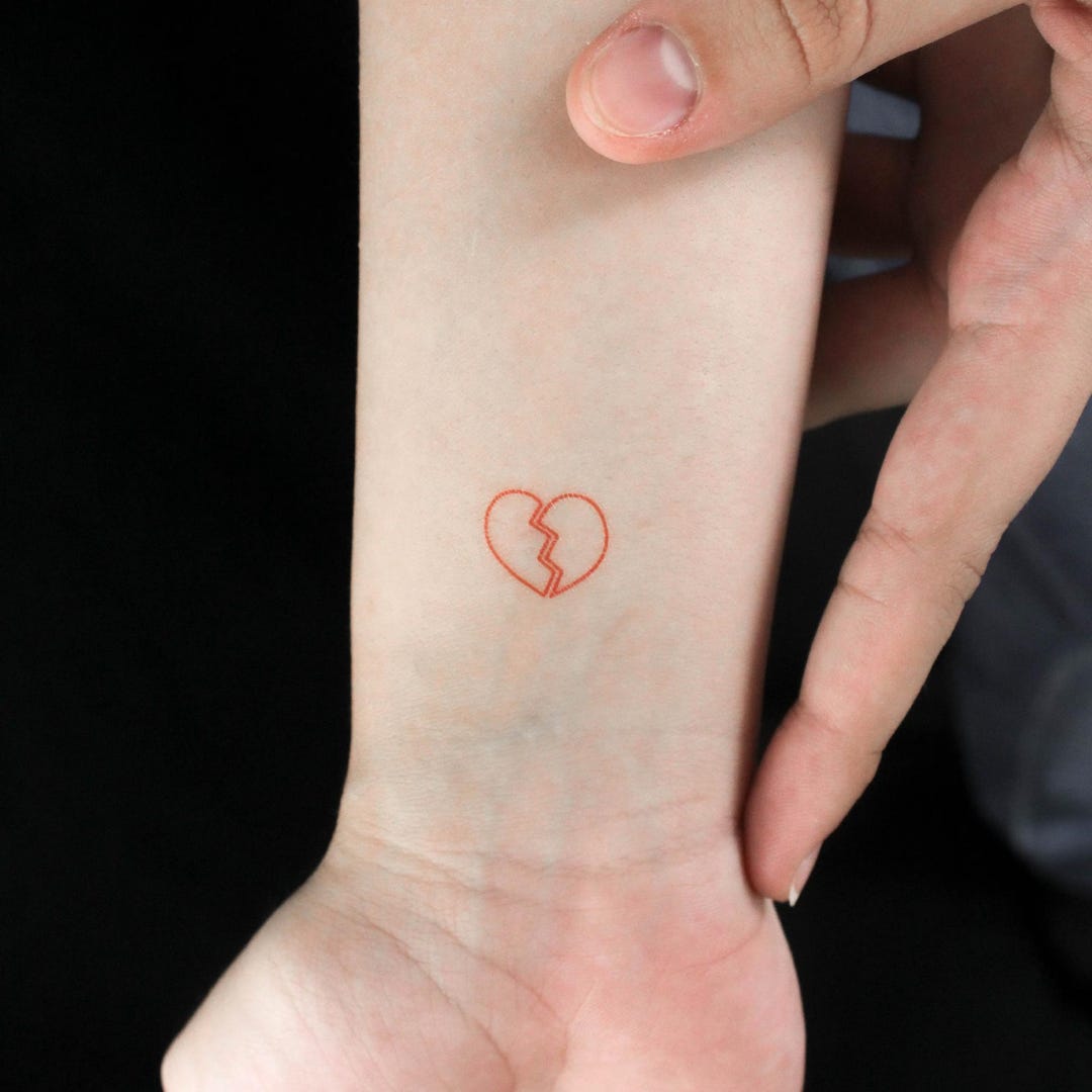 Red Broken Heart Outline Temporary Tattoo (set of 3) - Etsy