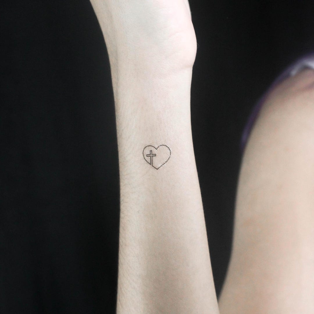 Continuous Line Heart and Cross Temporary Tattoo (set of 3) - Etsy