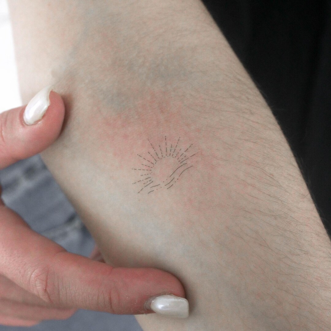 Fine Line Sea Sunrise Temporary Tattoo (set of 3) - Etsy