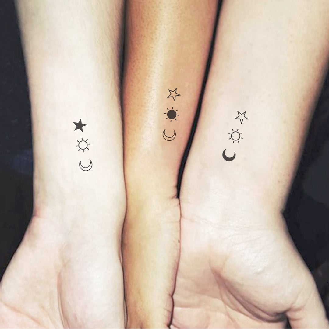 Matching Crescent Sun and Star Temporary Tattoo (set of 3x3) - Etsy