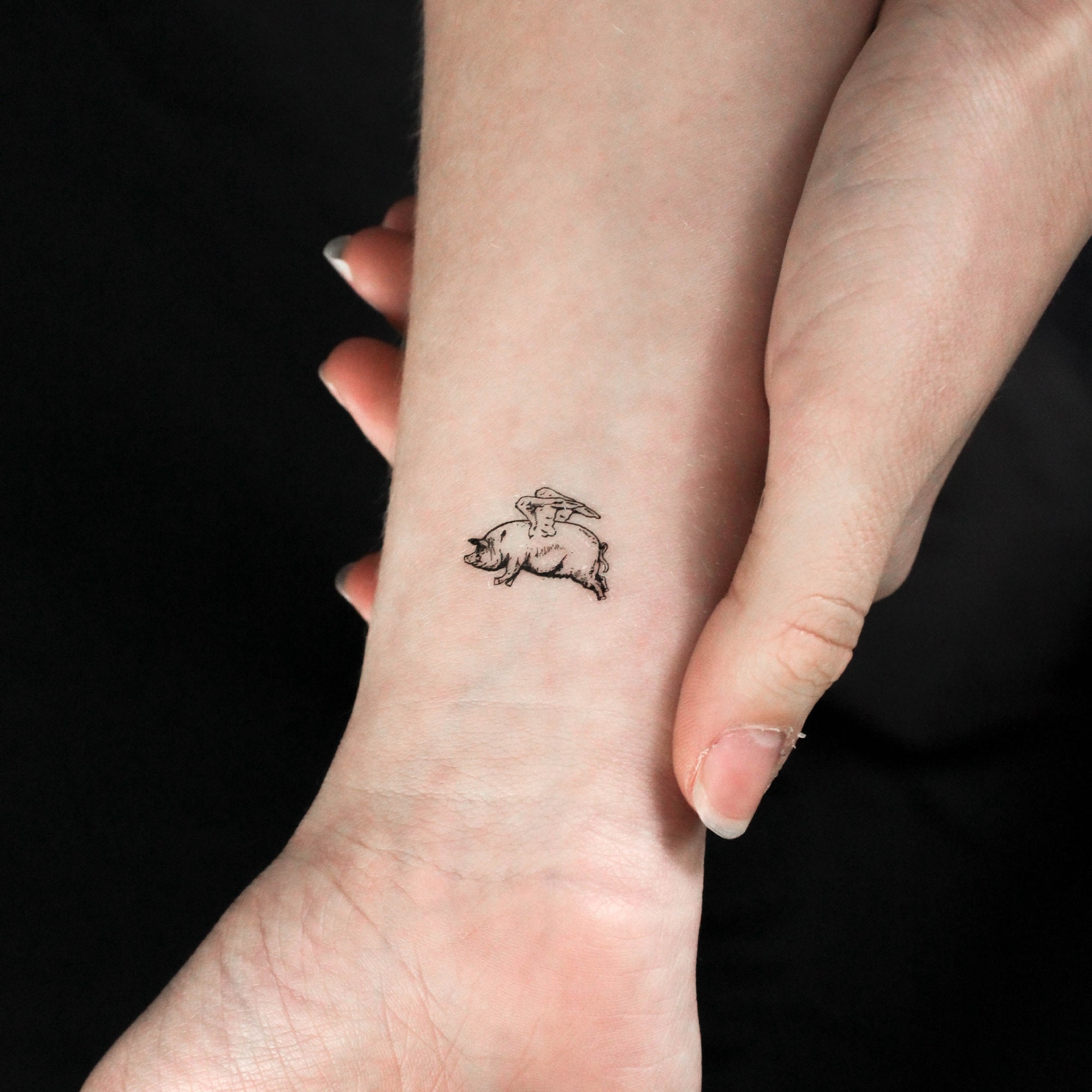Simple Flying Pig Tattoos Flying Pig Temporary Tattoo Sticker (Set Of