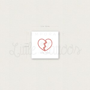 Red Broken Heart Outline Temporary Tattoo (set of 3) - Etsy