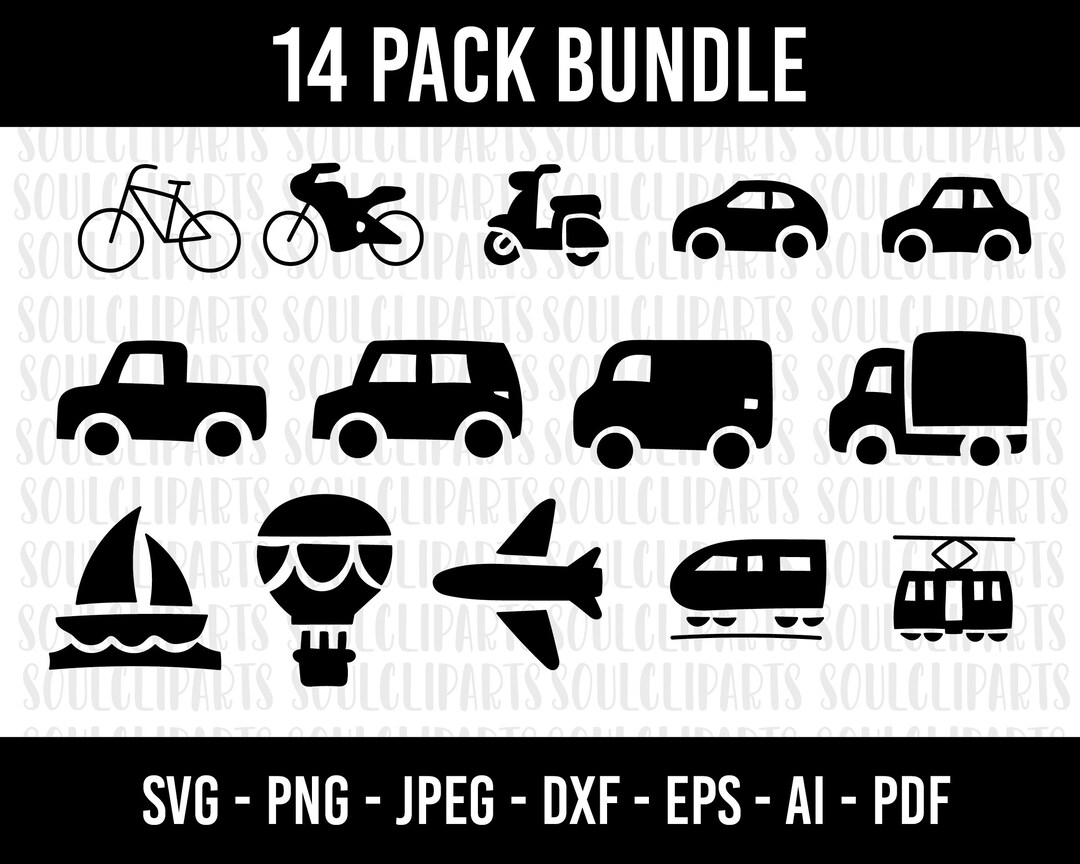 COD367 Transportation Vehicles Icon Svg Bundle Car Ship Plane Cycle Bus ...