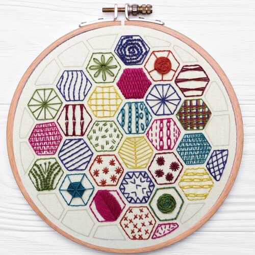 Hand Embroidery Stitch Sampler Pre Printed Fabric Panel PLUS - Etsy