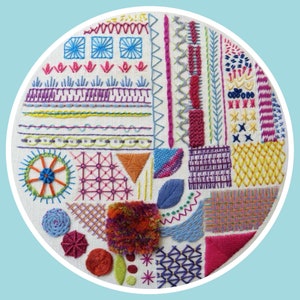 Hand Embroidery Stitch Sampler, Pre Printed Fabric Panel PLUS PDF Guide ...