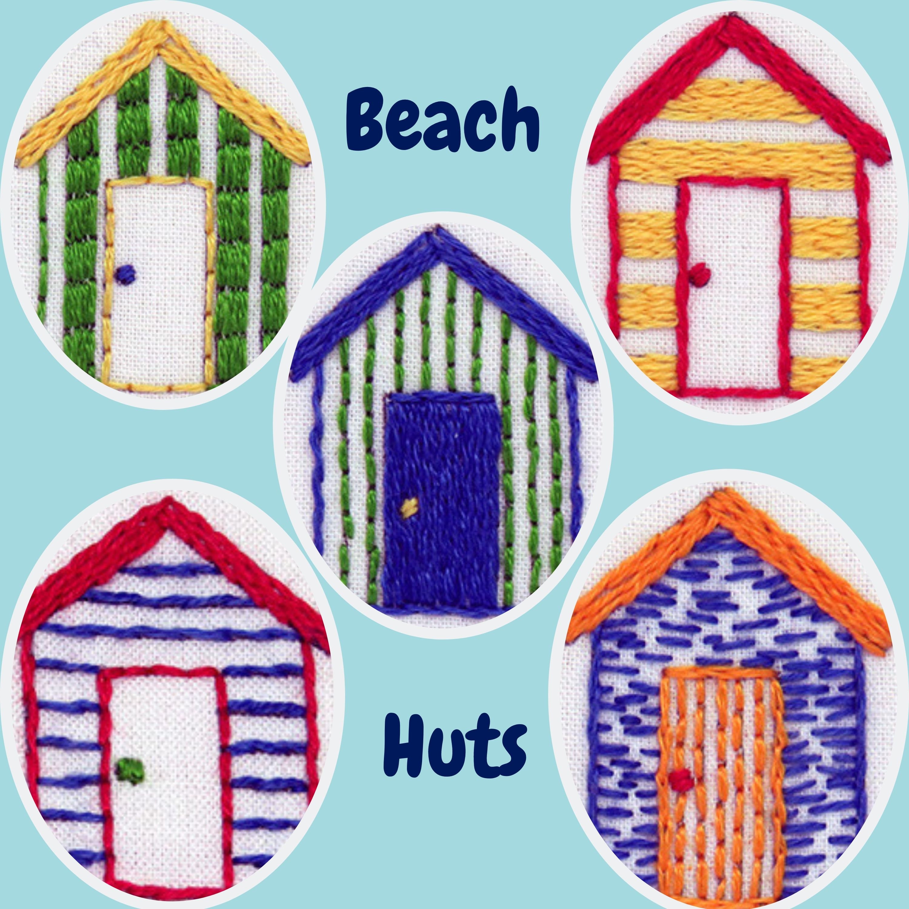 Hand Embroidery Pattern Beach Huts Colorful Embroidery Hoop | Etsy