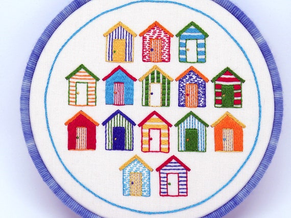 Hand Embroidery Pattern Beach Huts Colorful embroidery | Etsy