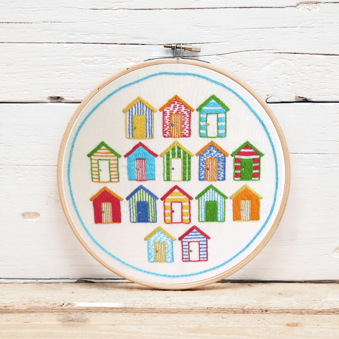 Hand Embroidery Pattern Beach Huts Colorful Embroidery Hoop | Etsy