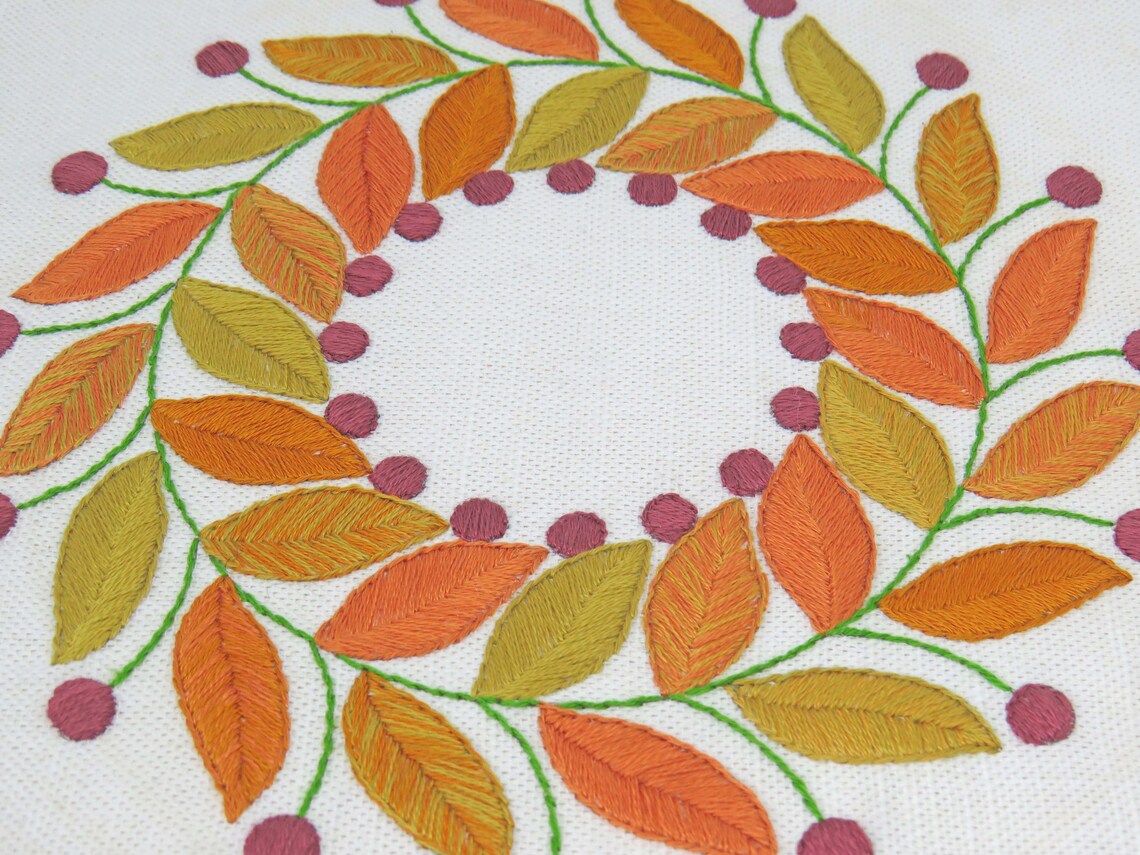 Hand Embroidery Pattern Golden Leaves PDF Embroidery | Etsy
