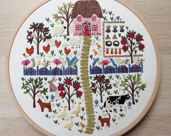 Round & Round the Garden Hand Embroidery PDF Pattern, Flower Embroidery ...