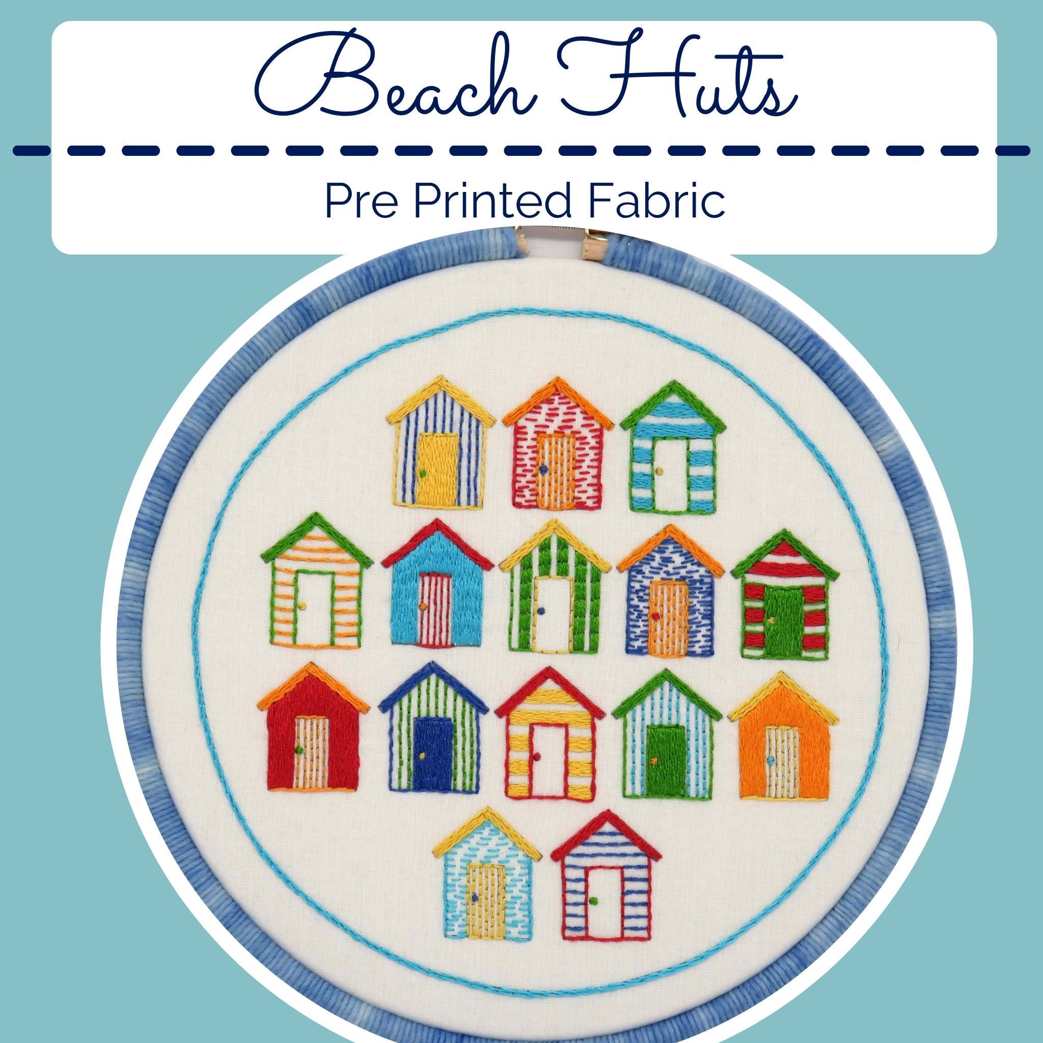 Hand Embroidery Pattern Beach Huts pre printed embroidery | Etsy