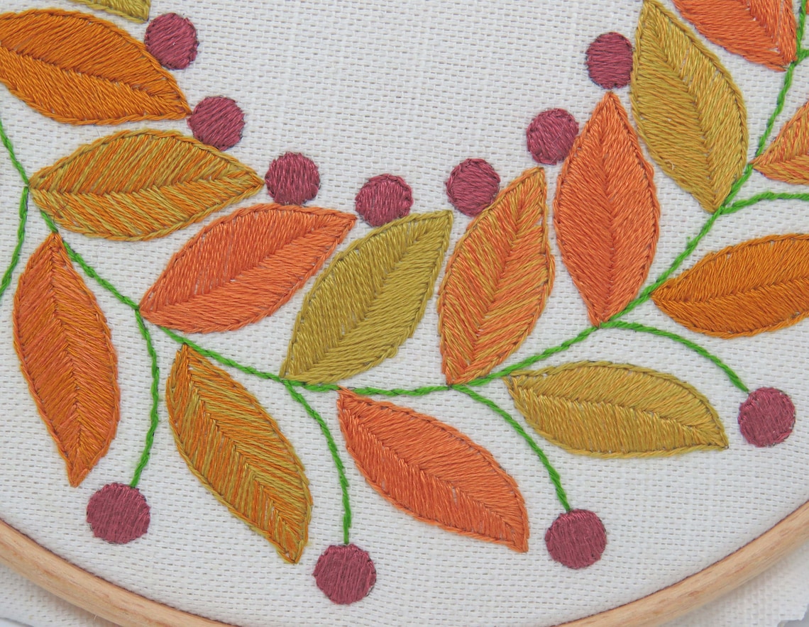 Hand Embroidery Pattern Golden Leaves PDF Embroidery | Etsy