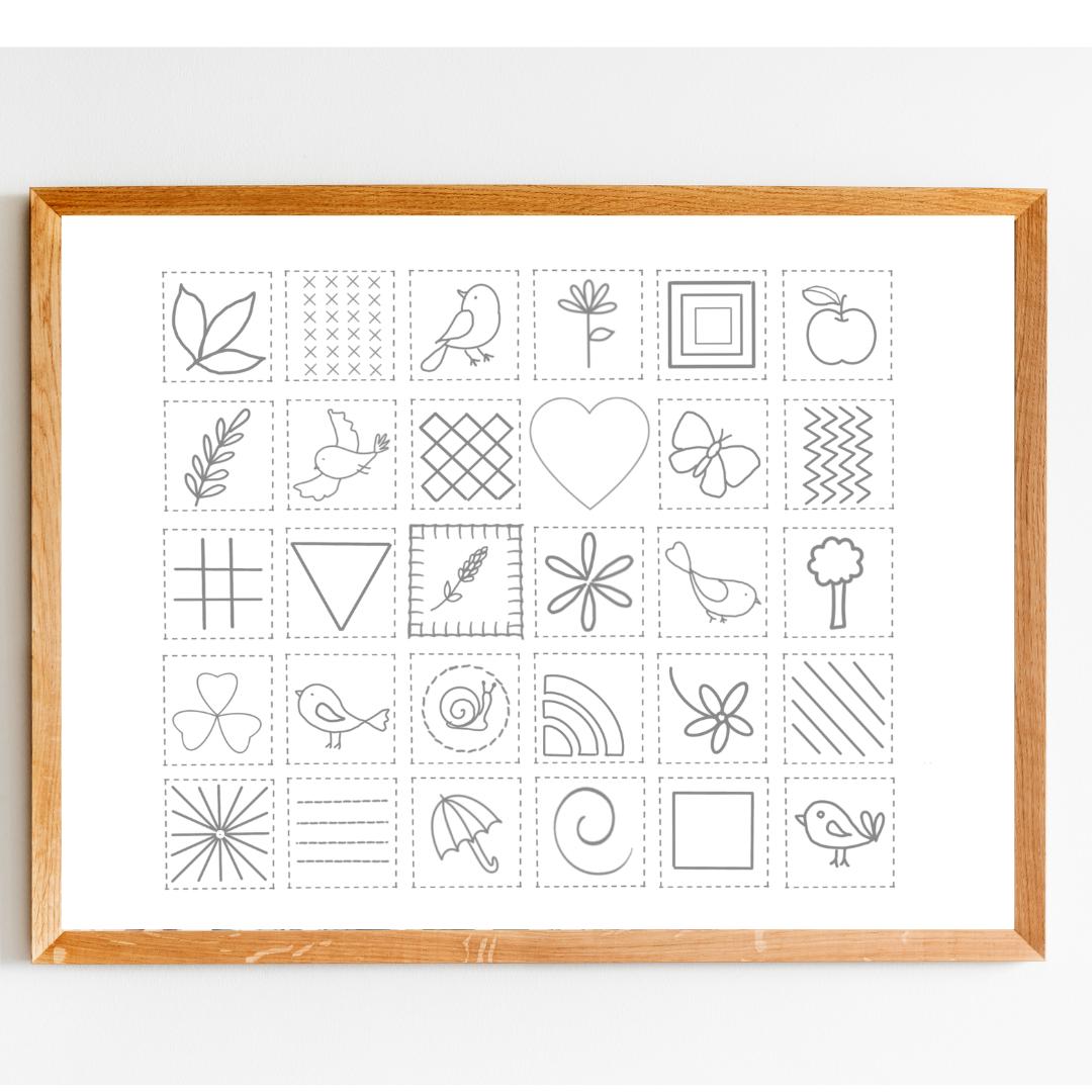 Hand Embroidery Design Template - Printable PDF for Sampler Squares ...