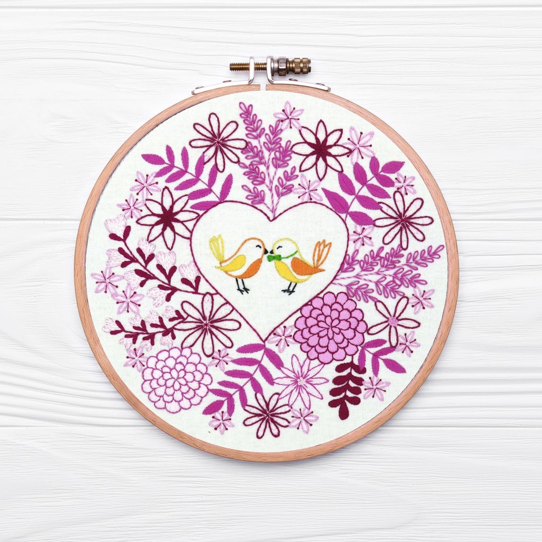 Love Blooms Hand Embroidery PDF Pattern, Flower Embroidery, Bird ...