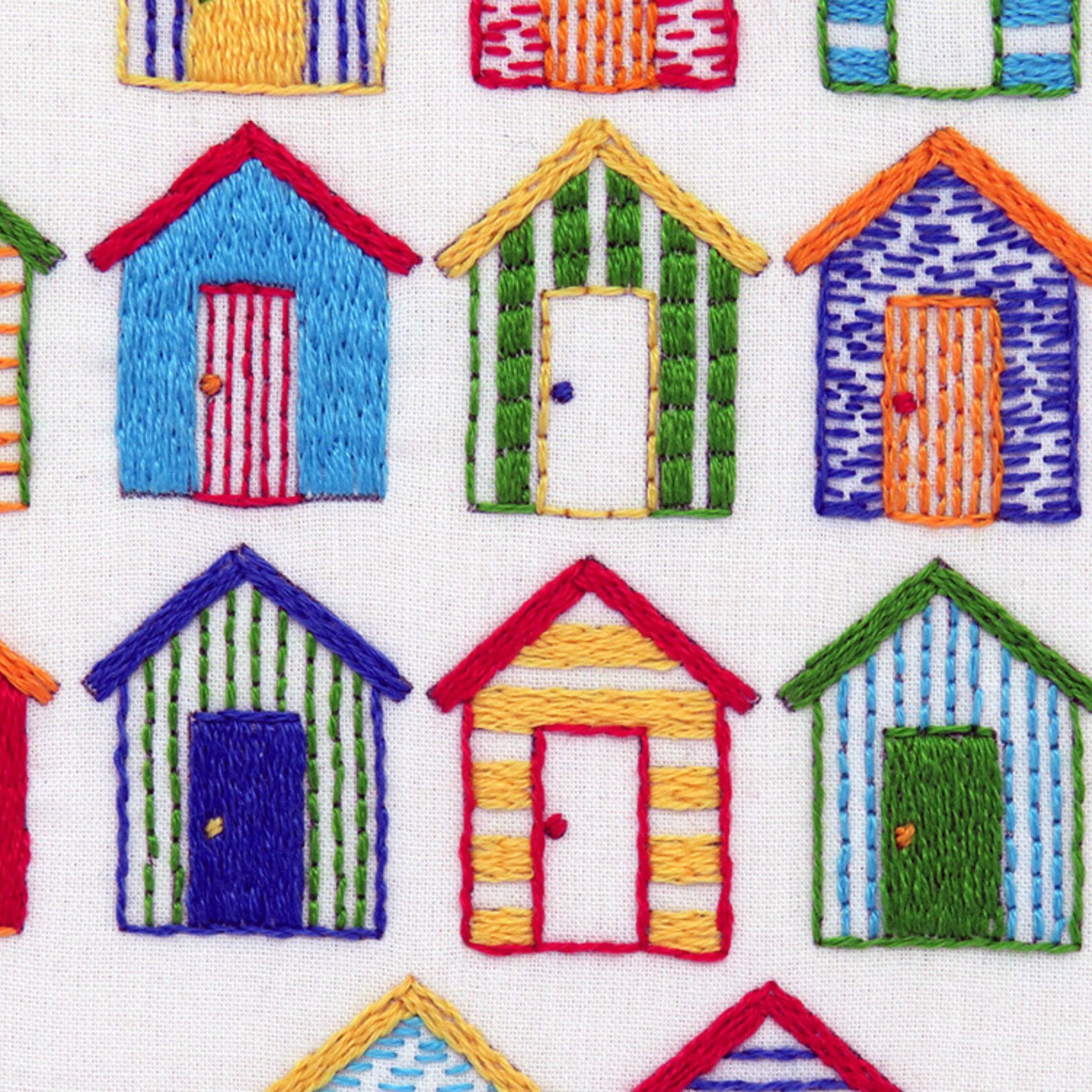 Hand Embroidery Pattern, Beach Huts, Colorful Embroidery Hoop Art, PDF ...