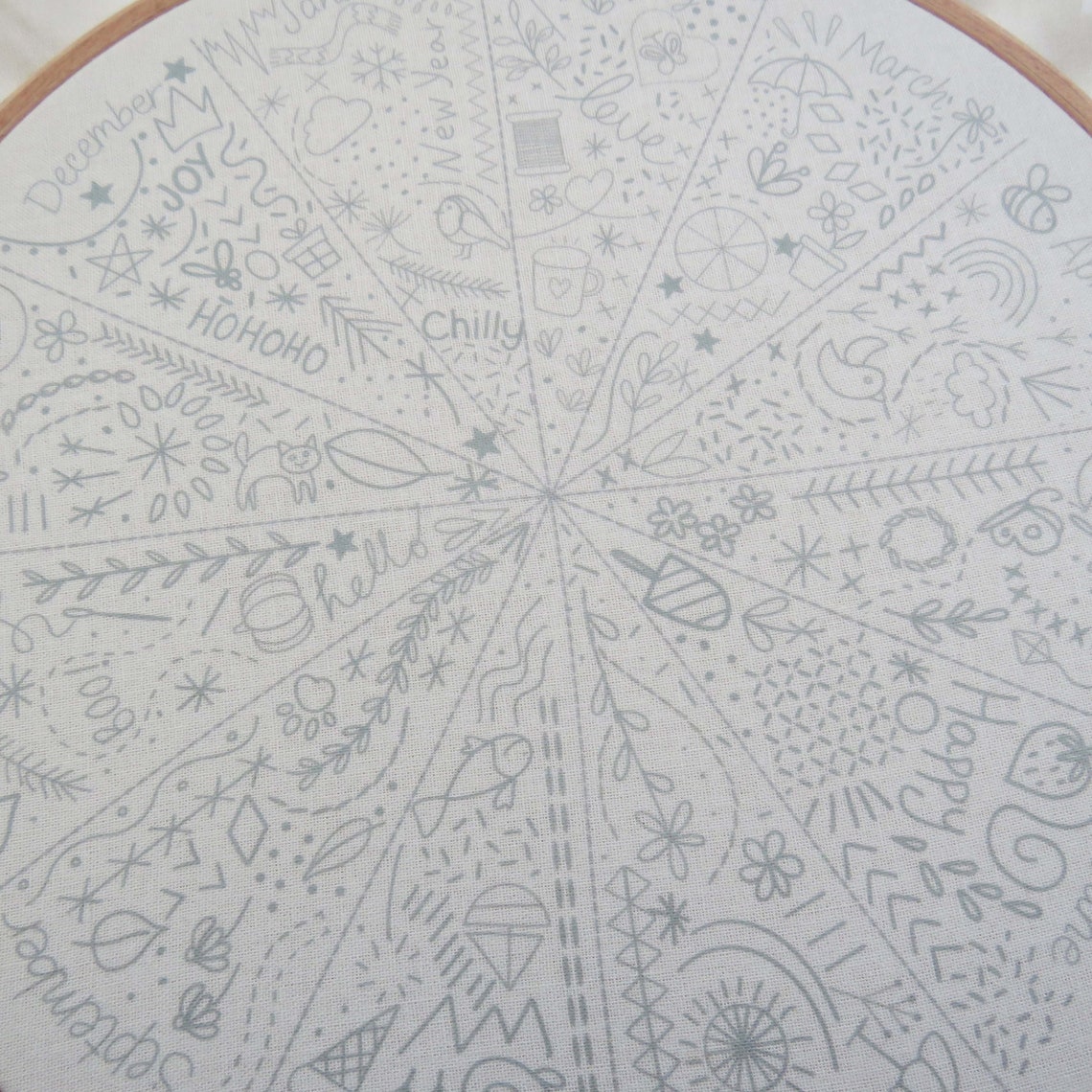 A Year of Doodles Pre Printed Embroidery Fabric for Hand - Etsy