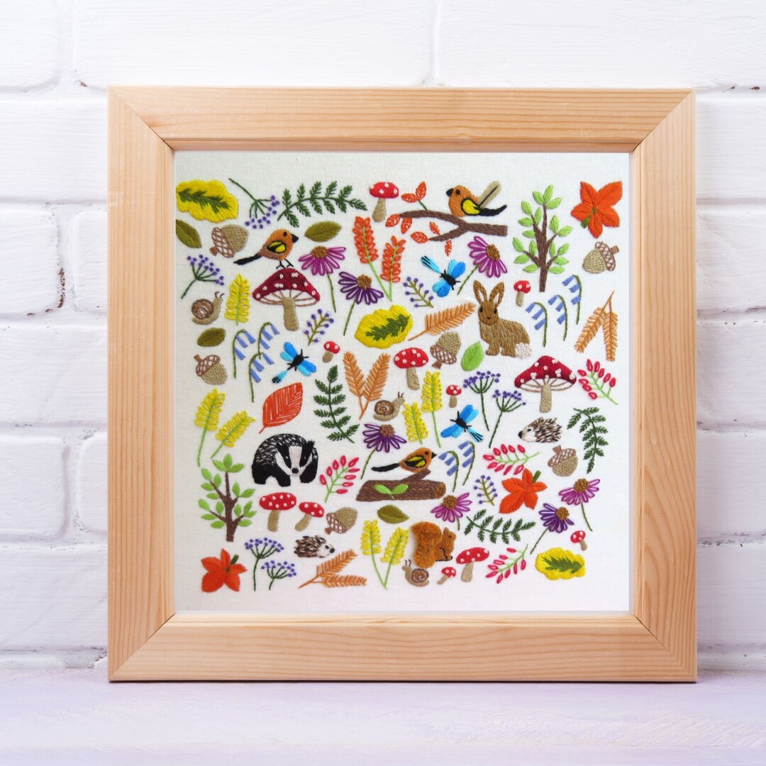 A Walk in the Woods Hand Embroidery Kit, Pre Printed Embroidery Fabric ...