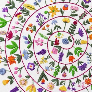 Round & Round the Garden Hand Embroidery PDF Pattern, Flower Embroidery ...