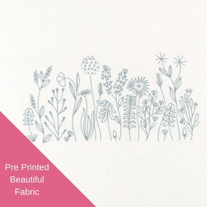 Meadow Flowers Hand Embroidery Kit, Pre Printed Embroidery Fabric ...
