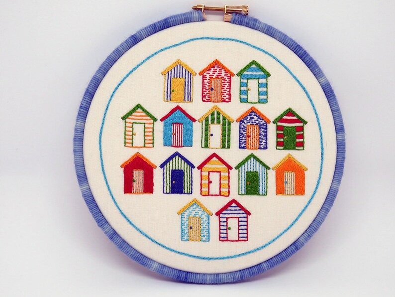 Hand Embroidery Pattern Beach Huts Colorful embroidery | Etsy