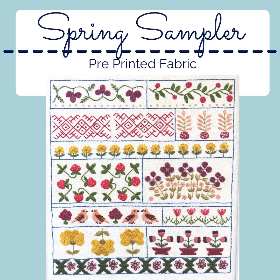 Spring Sampler, Pre Printed Fabric Panel, PDF Hand Embroidery Pattern ...