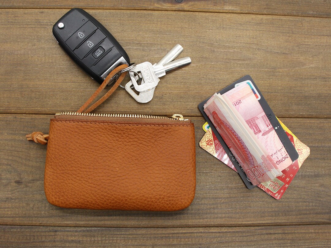 Personalized Leather Keychain Pouch,leather Coin Pouch,coin Purse,zippered Coin Case,leather ...