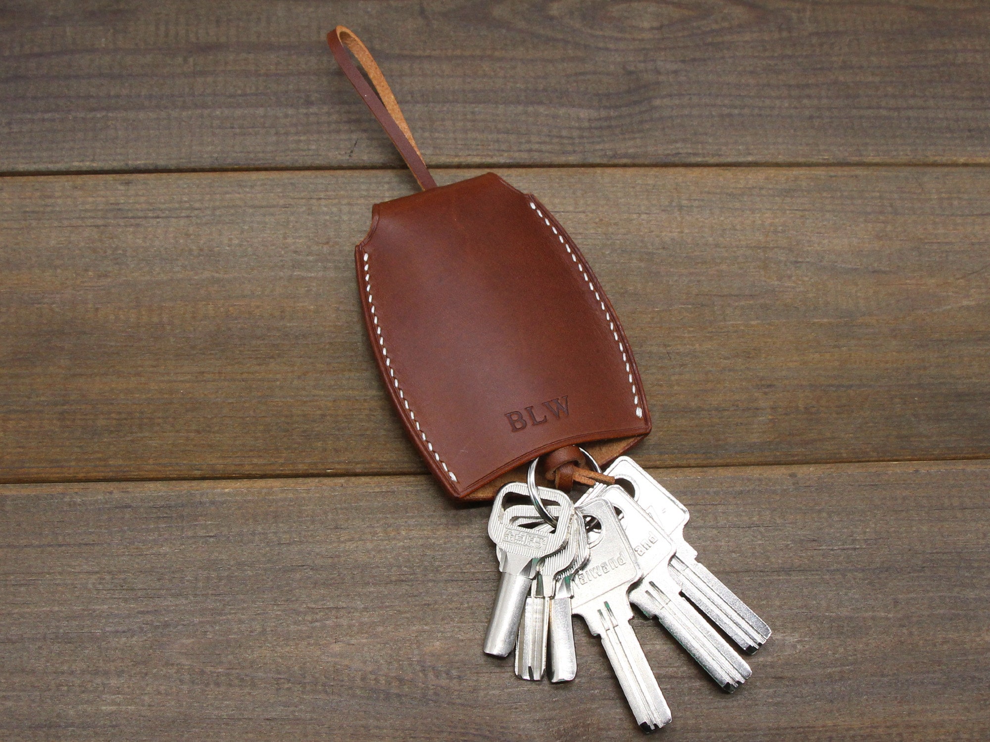 Handmade Leather Key Case Leather Key Holder With Pull Strap Slim ...