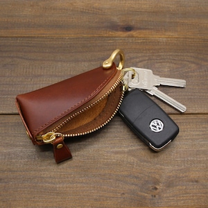 Leather Car Key Holder,personalized Leather Zipper Car Key Case,key Bag ...