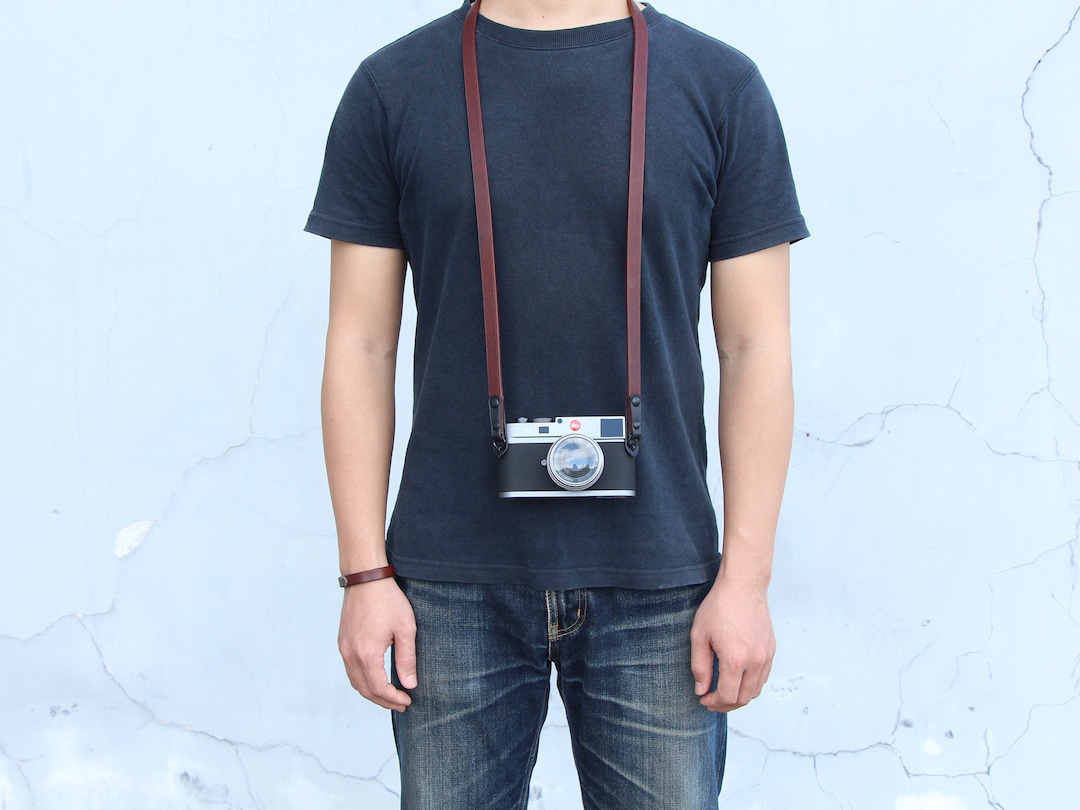 Personalized Brown Black Leather Camera Strap Compact Camera Neck Strap ...