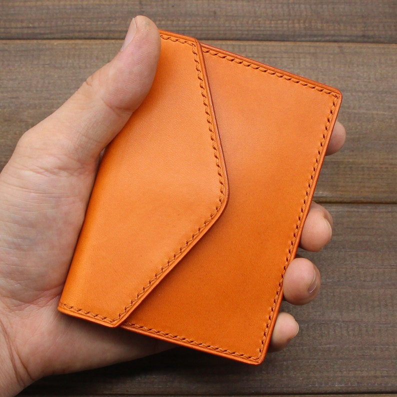 Leather Card Wallet Snap Wallet Minimalist Pocket Wallet | Etsy