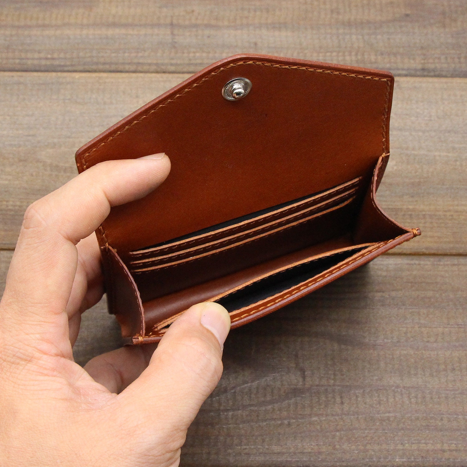 Leather Card Wallet Snap Wallet Minimalist Pocket Wallet Leather Wallet ...