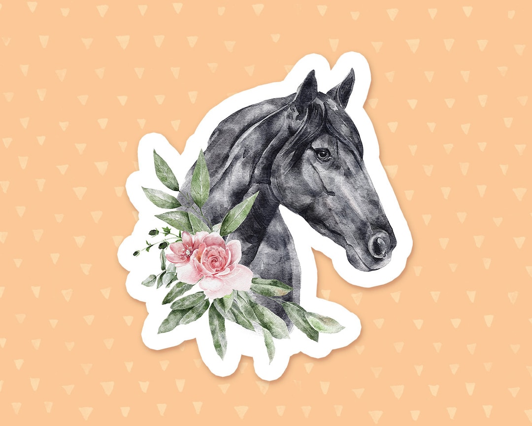 Horse Sticker, Watercolor Flowers, Black and White Laptop Sticker ...