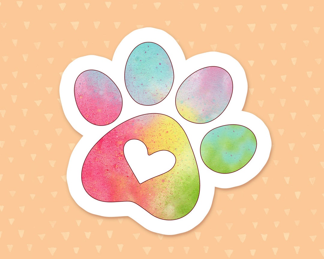 Watercolor Paw Print Sticker, Animal Laptop Sticker, Water Bottle ...