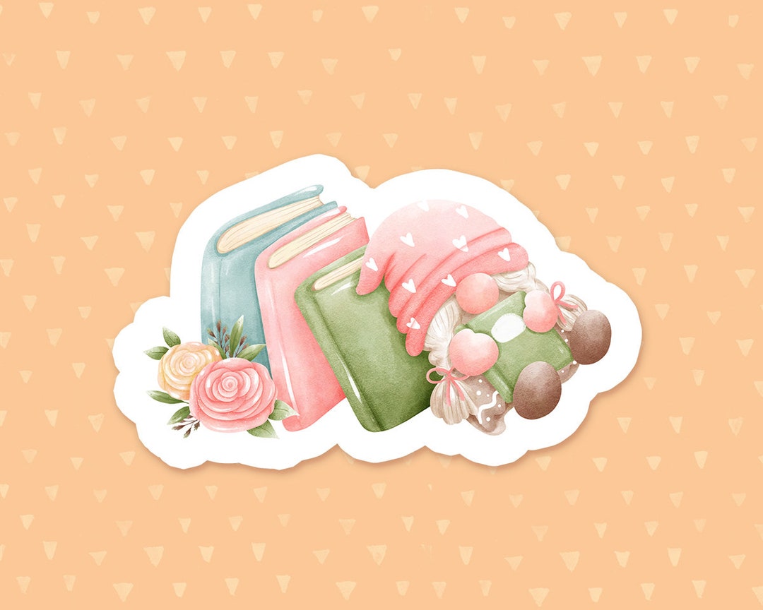 Gnome and Books Sticker, Rose Sticker, Reading Sticker, Ereader Sticker ...