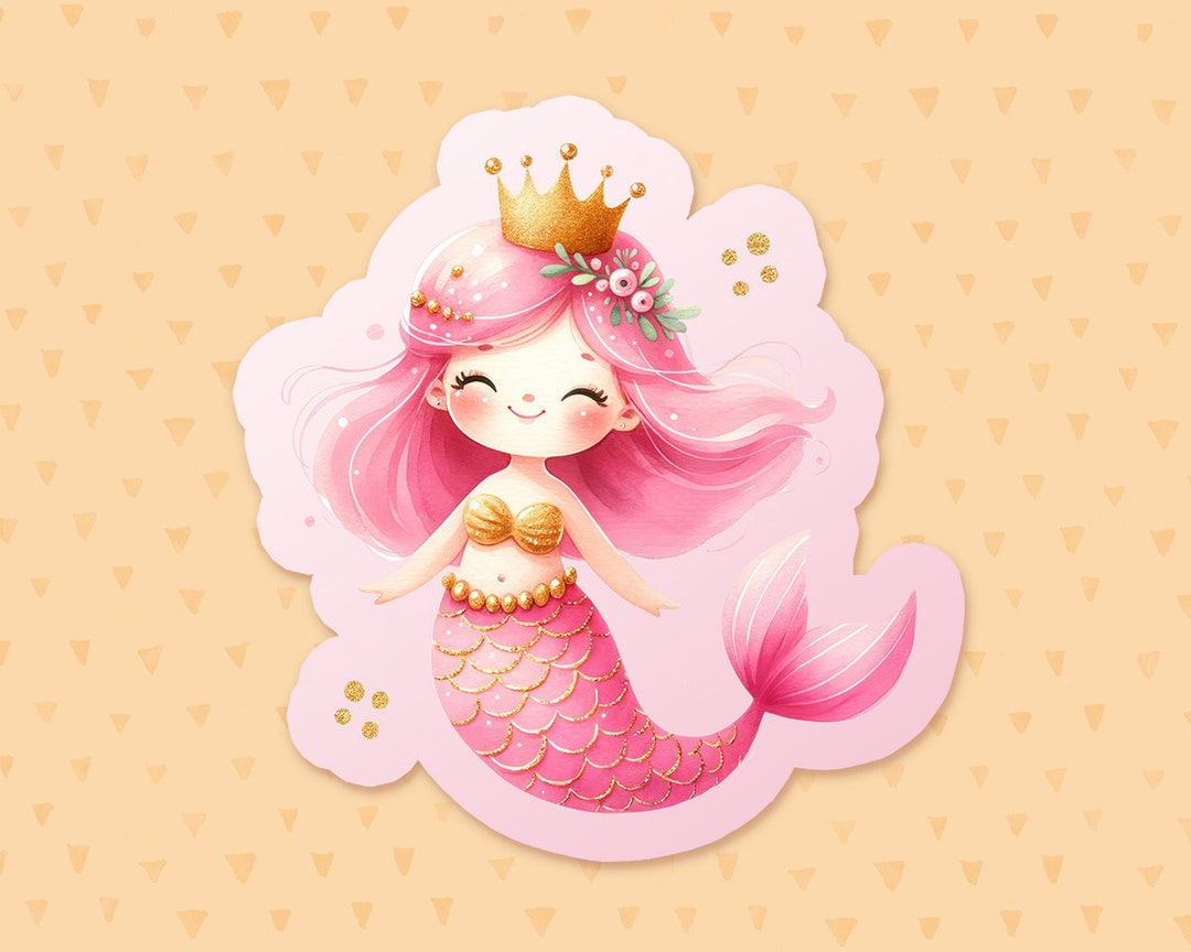 Pink Mermaid Sticker, Princess Sticker, Girly Sticker, Fantasy Sticker ...
