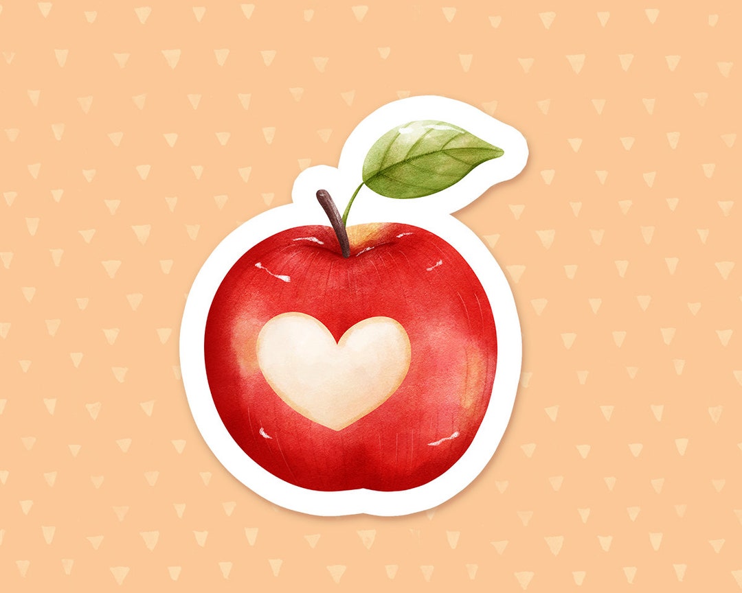 Watercolor Apple Sticker, Heart, Laptop Sticker, Water Bottle Sticker ...