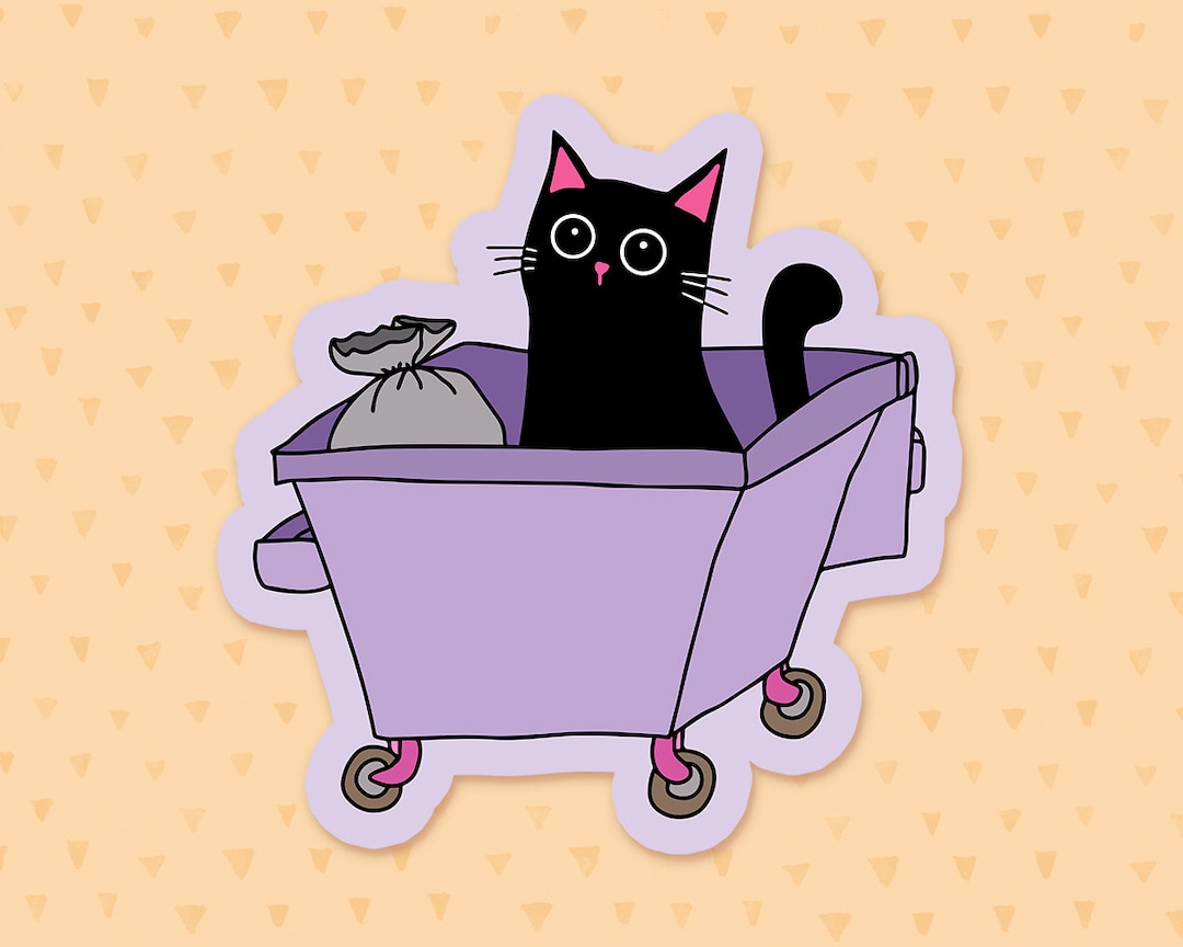 Trashy Cat Sticker, Trash Can Sticker, Kitty Sticker, Waterbottle ...