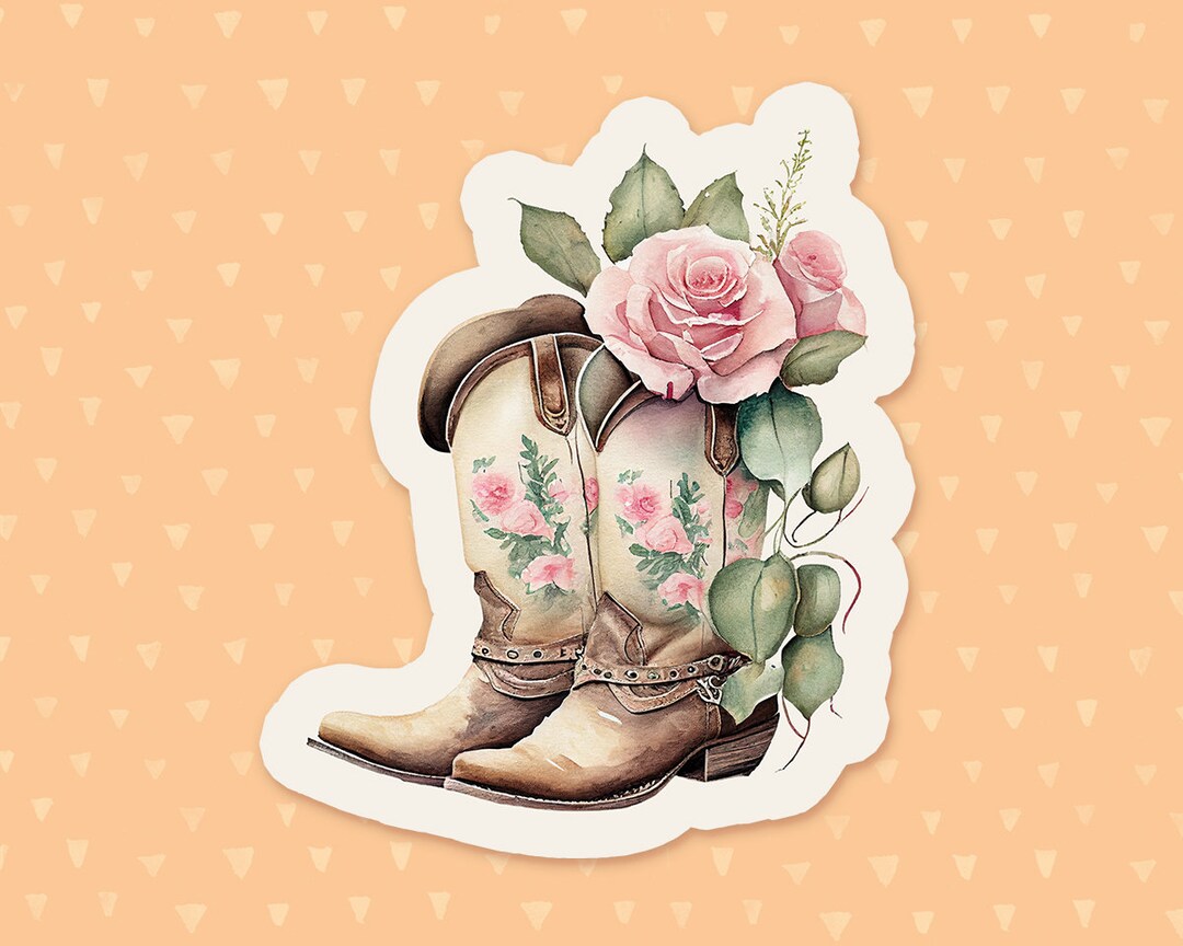 Floral Cowboy Boots Sticker, Boho Western Flower Sticker, Phone Case ...